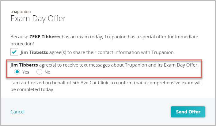 Send Trupanion Exam Day Offer (Opportunity) – IDEXX Neo