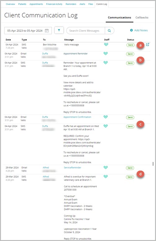 View Vello automated communications and two-way SMS messages in Neo ...