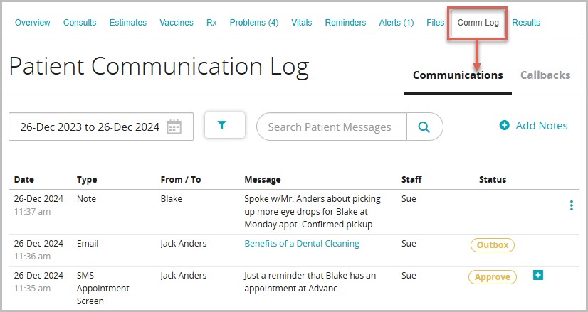 Review client and patient communication logs – IDEXX Neo